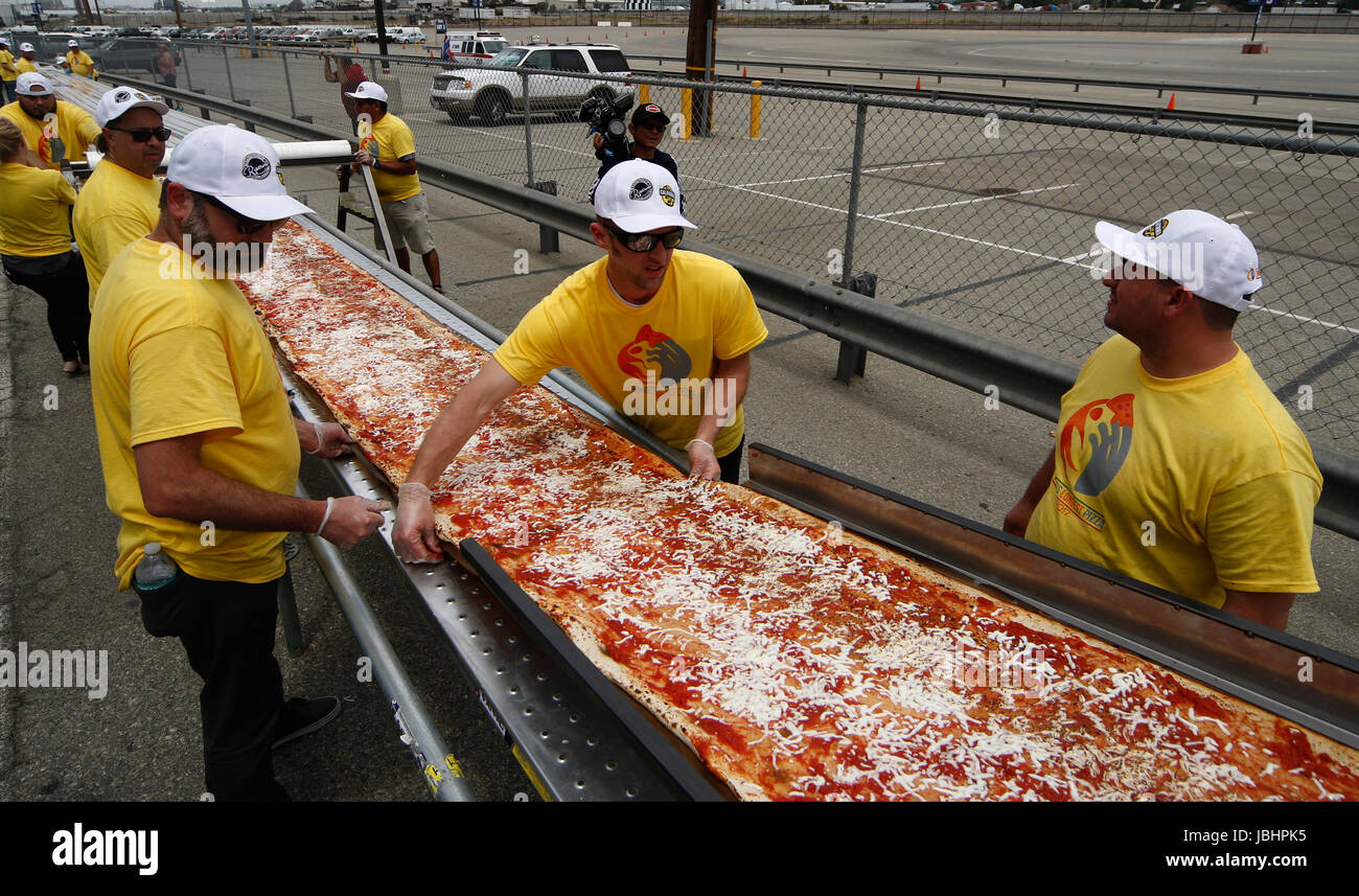 June 10, 2017. Fontana CA. The worlds longest pizza makes it into the ...