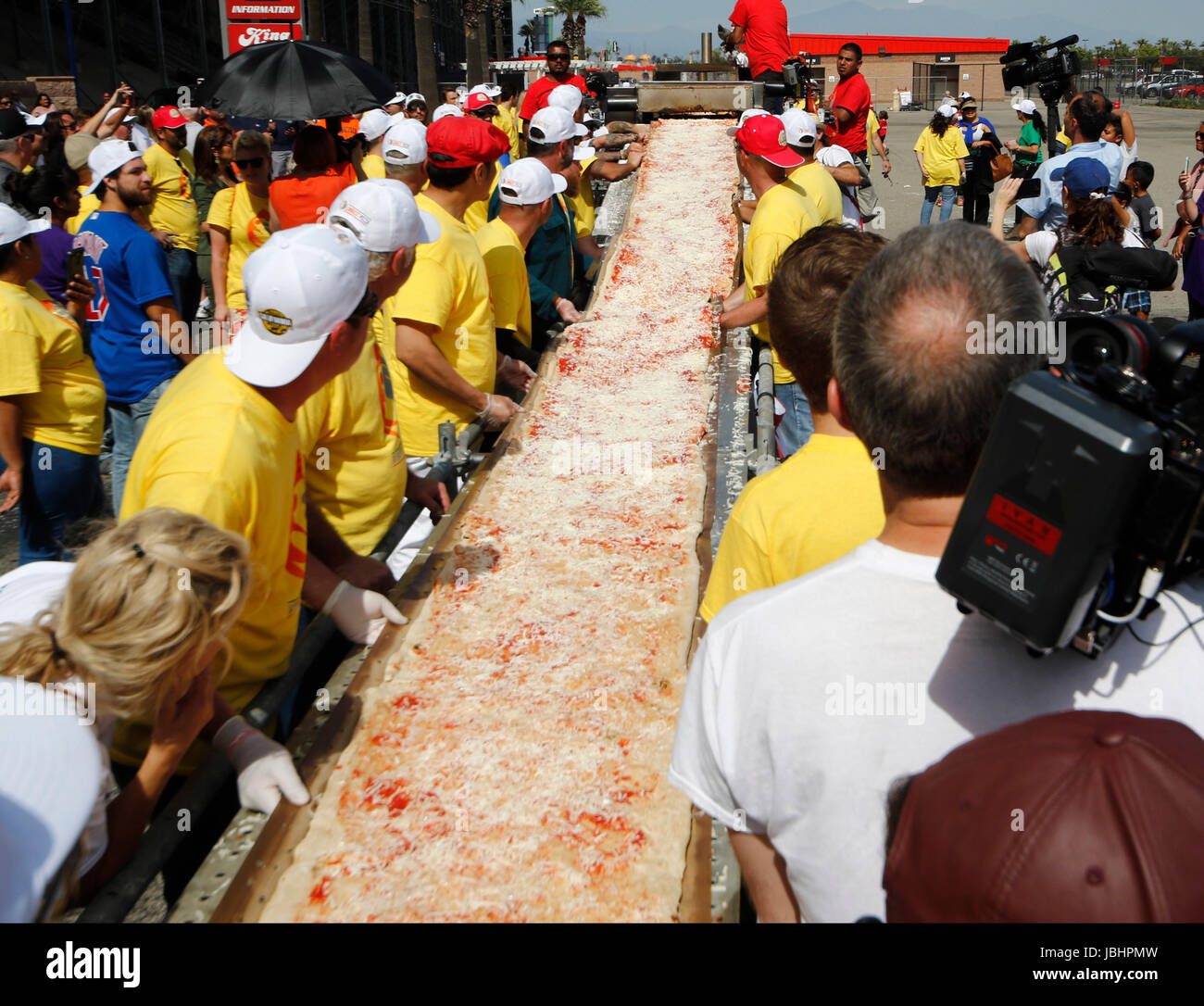June 10, 2017. Fontana CA. The worlds longest pizza makes it into the ...