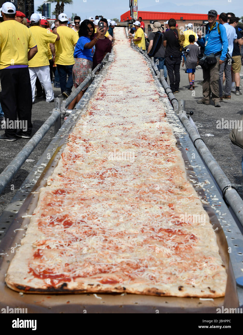 June 10, 2017. Fontana CA. The worlds longest pizza makes it into the ...