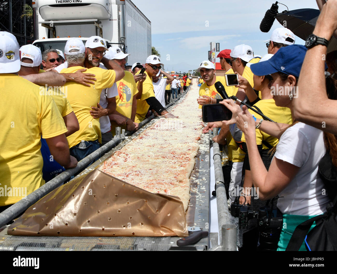 June 10, 2017. Fontana CA. The worlds longest pizza makes it into the ...