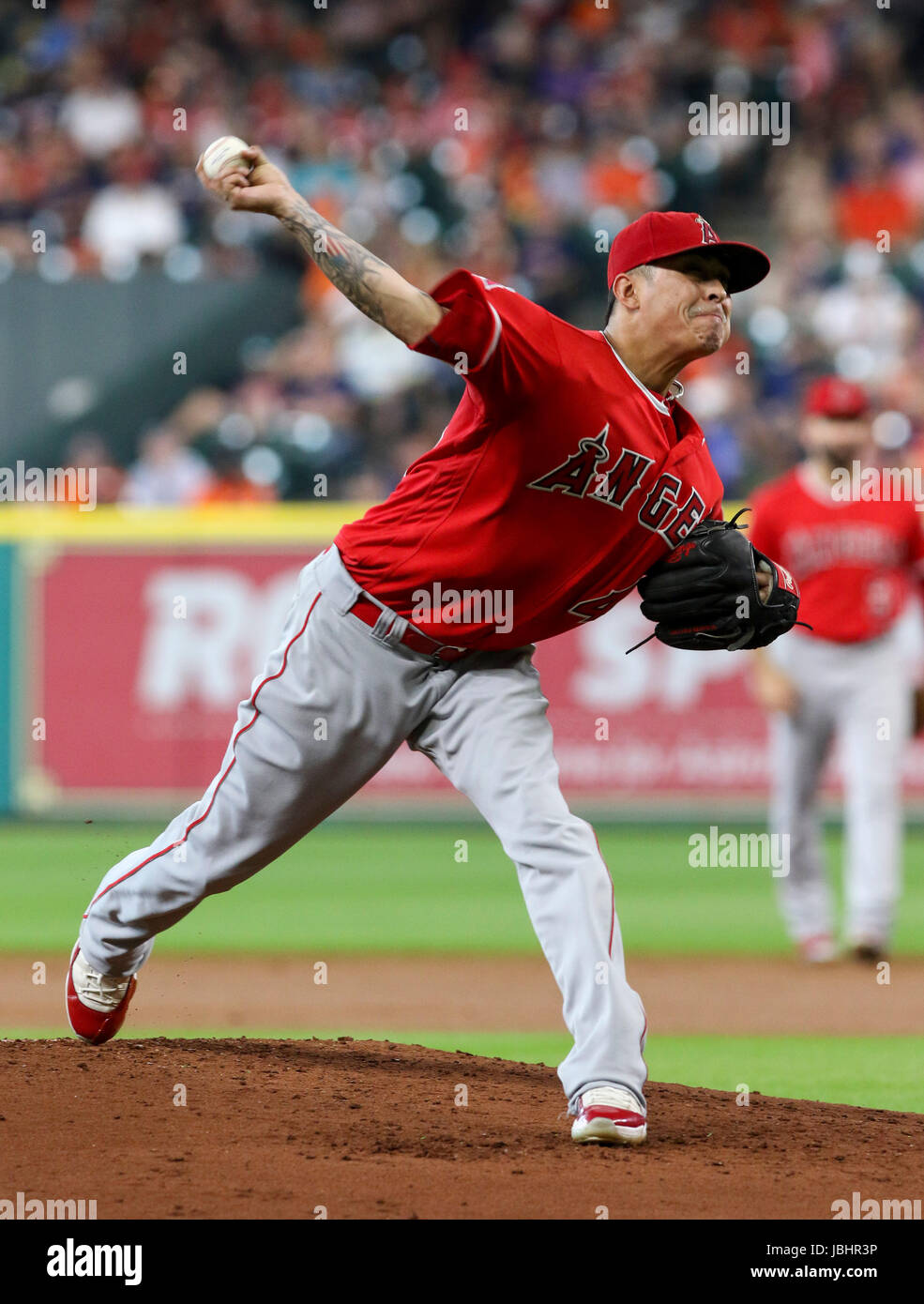 Houston, TX, USA. 11th June, 2017. Los Angeles Angels starting pitcher ...