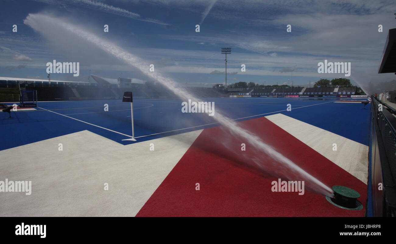 London, UK. 11th June, 2017. Water pitch being prepared for the start ...