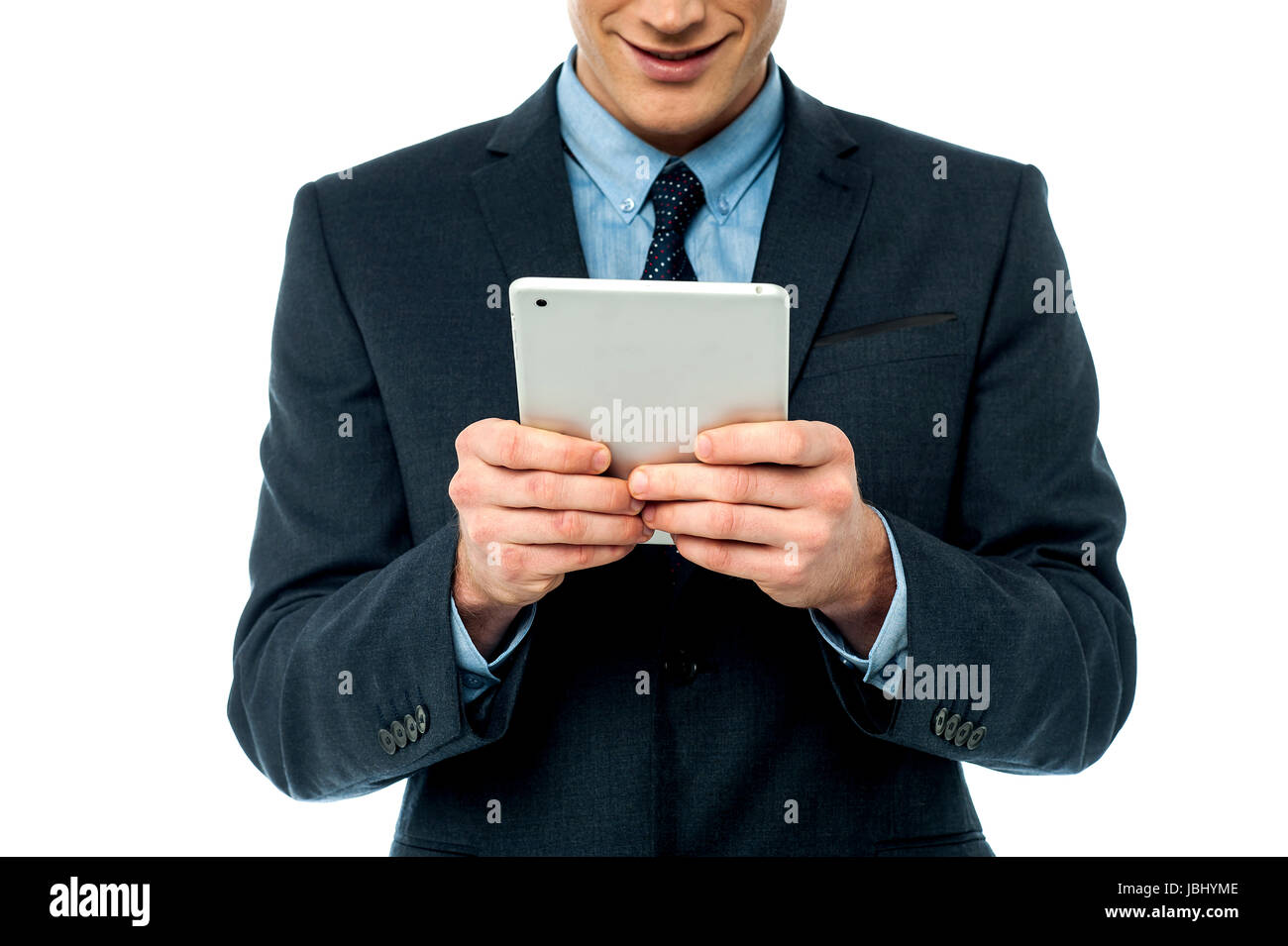 Corporate male operating touch pad device Stock Photo - Alamy