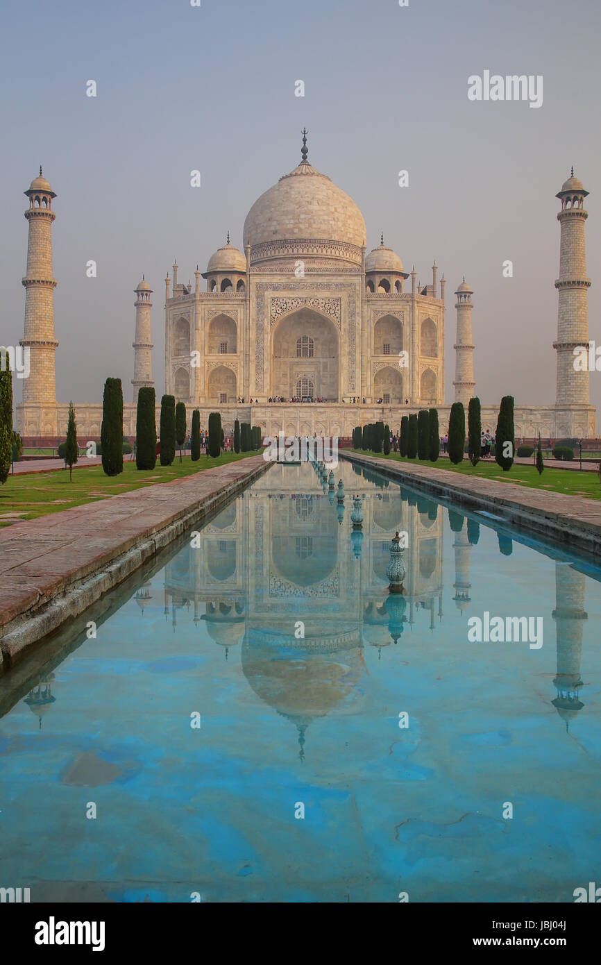 Taj Mahal with reflecting pool in Agra, Uttar Pradesh, India. It was ...
