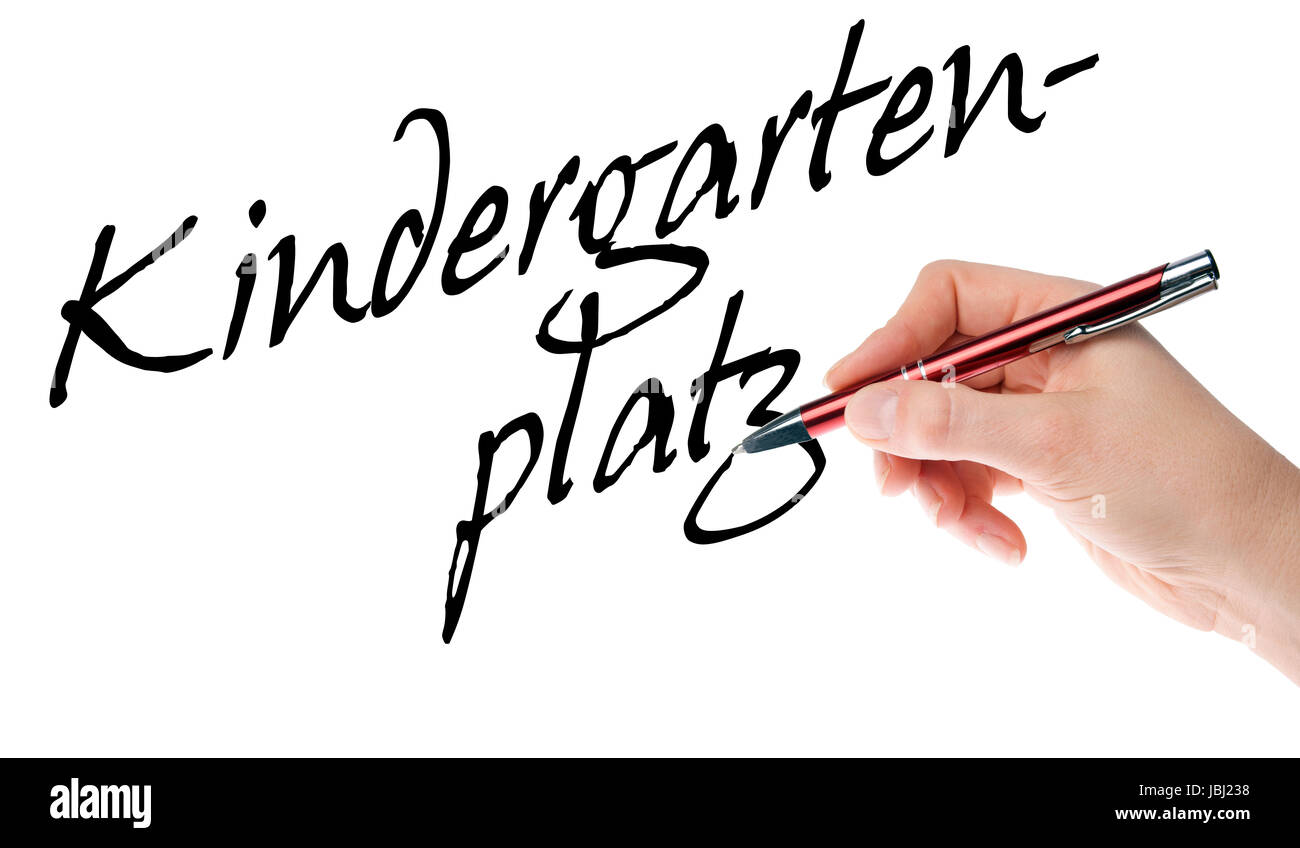 Hand with pen writes the german words Nursery place Stock Photo - Alamy