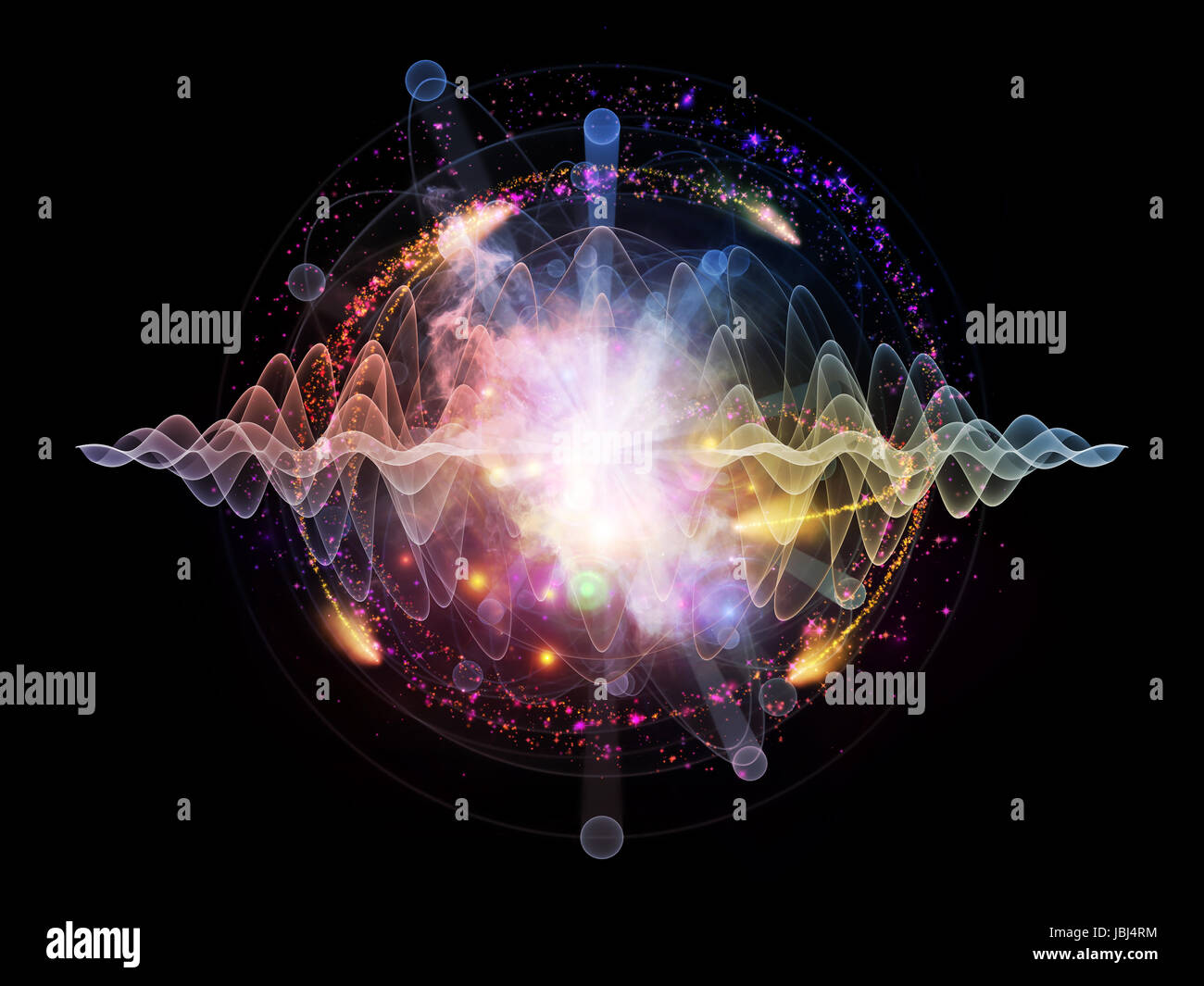 Atomic series. Abstract concept of atom and quantum waves illustrated ...