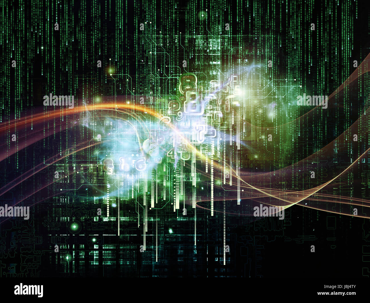 Light of Logic series. Background design of numbers, lights and design ...