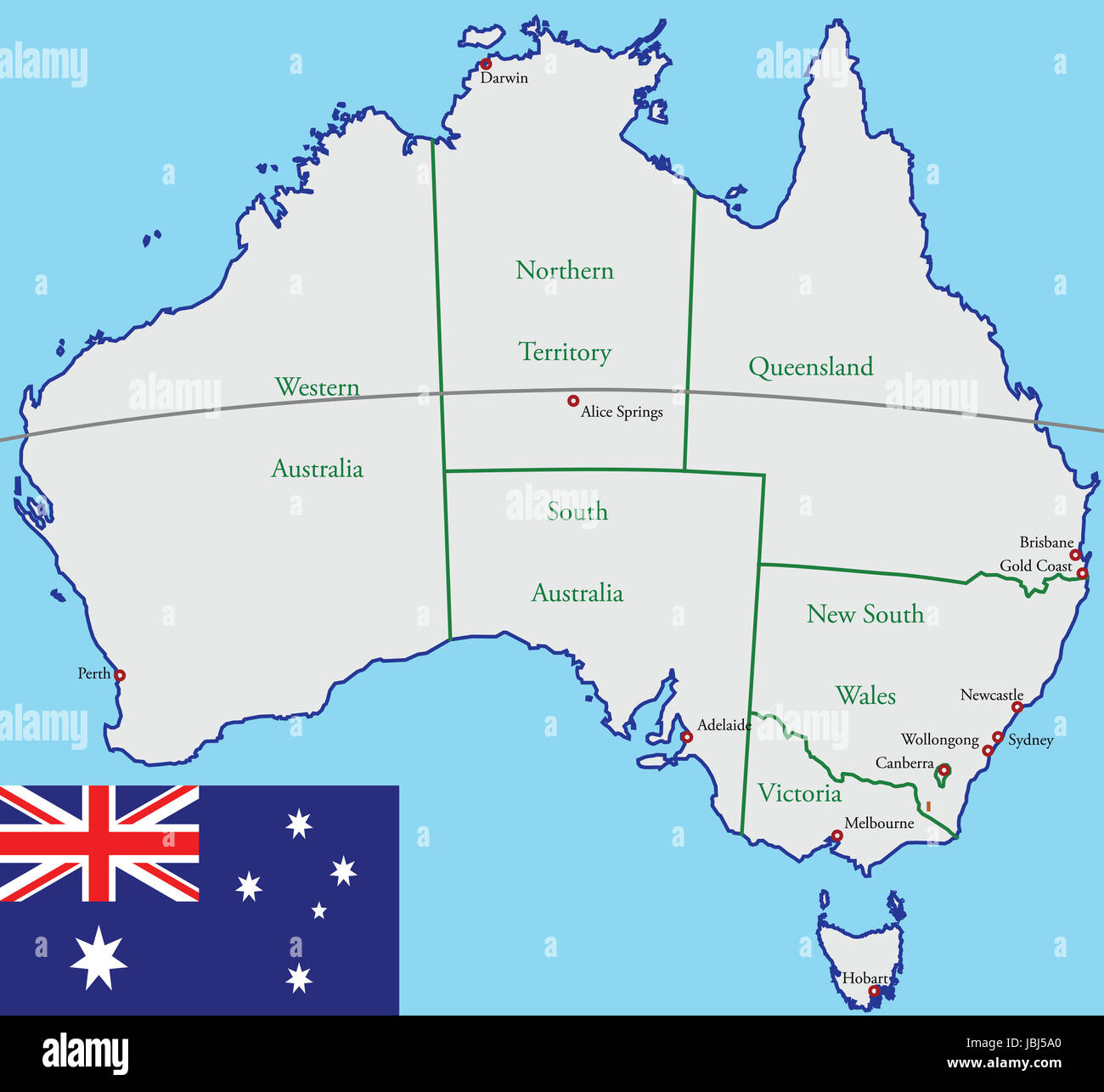 Australia. Australia with territory border and flag with Tasmania ...
