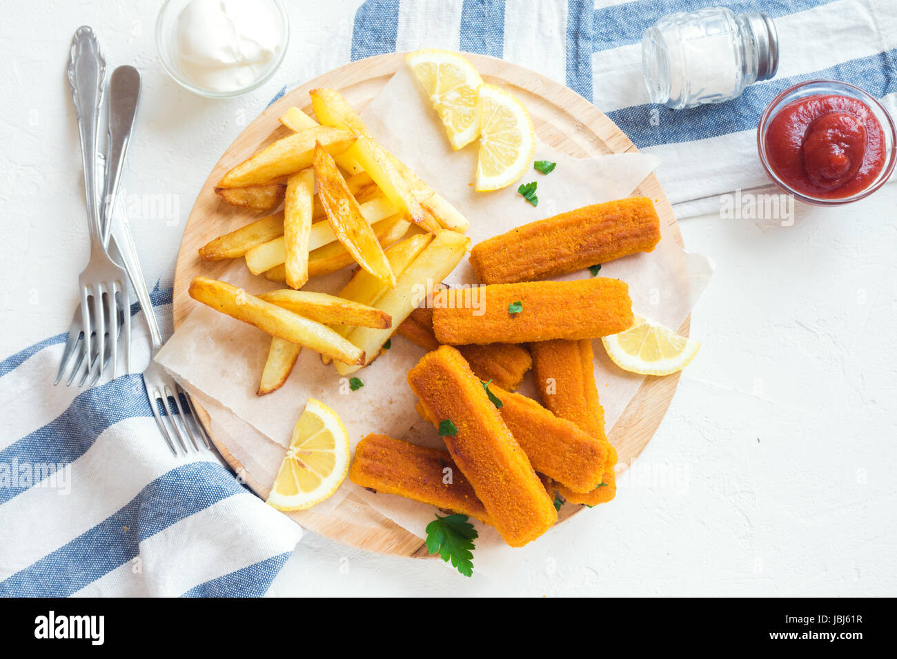 Fried Fish Sticks with French Fries. Fish Fingers. Fish Sticks with ...