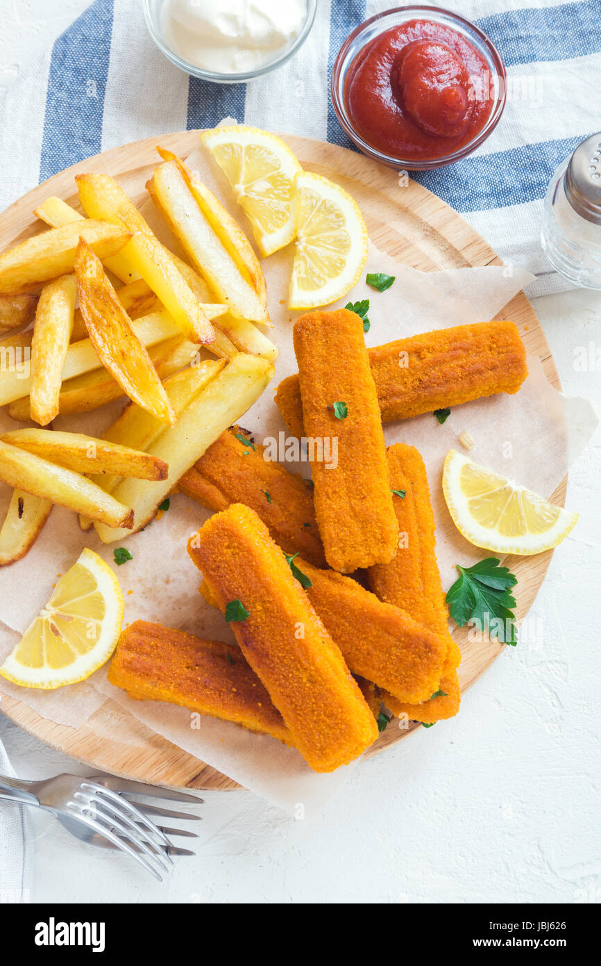 Fried Fish Sticks with French Fries. Fish Fingers. Fish Sticks with ...
