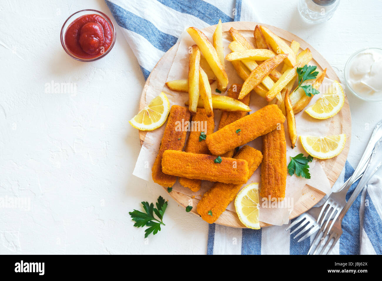 Fried Fish Sticks with French Fries. Fish Fingers. Fish Sticks with ...