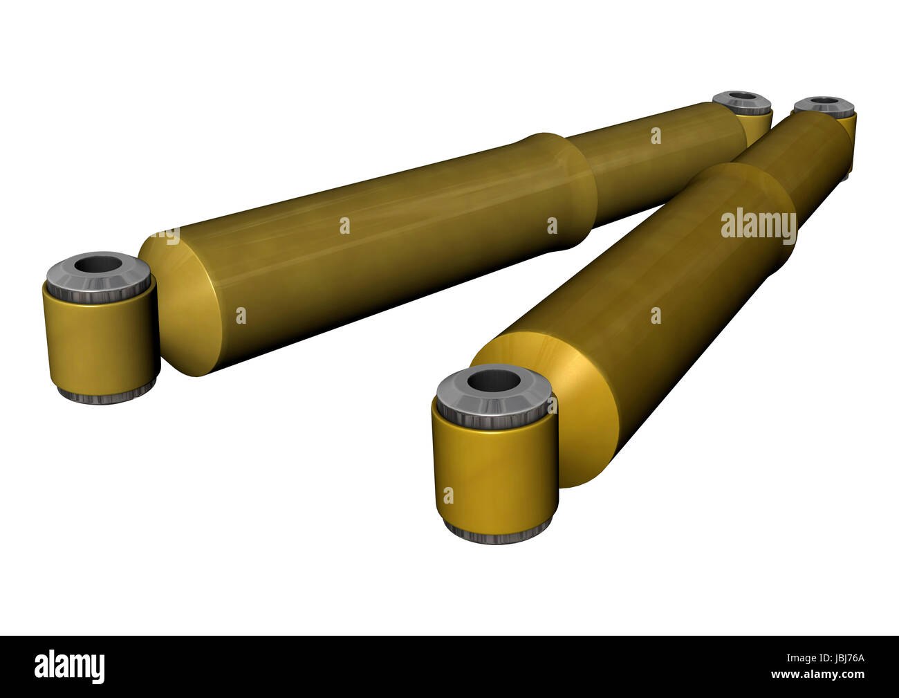 3D digital render of two hydraulic shock absorbers isolated on white ...