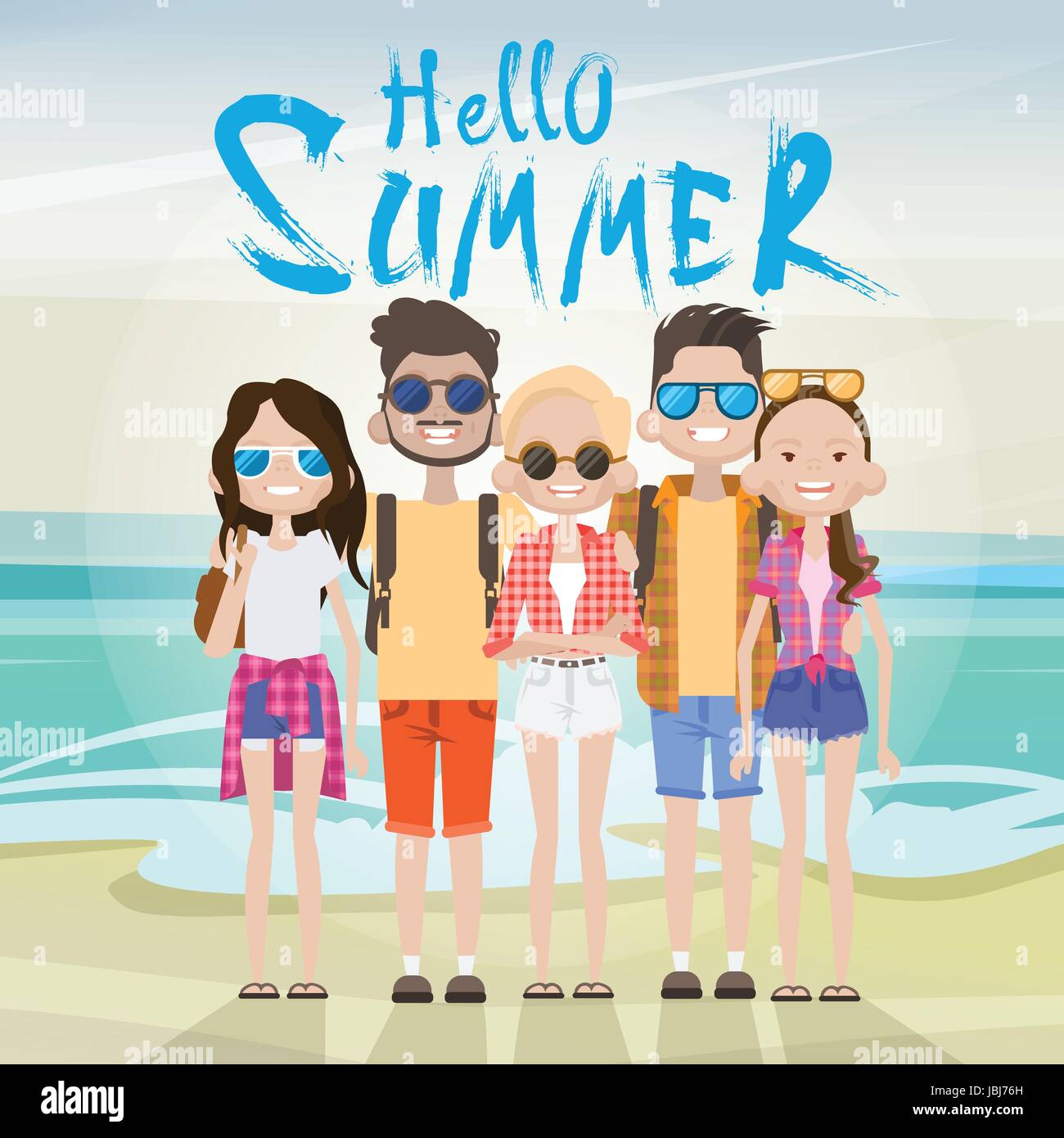 Young People Group On Sea Shore Sand Beach Summer Vacation Tourist On ...