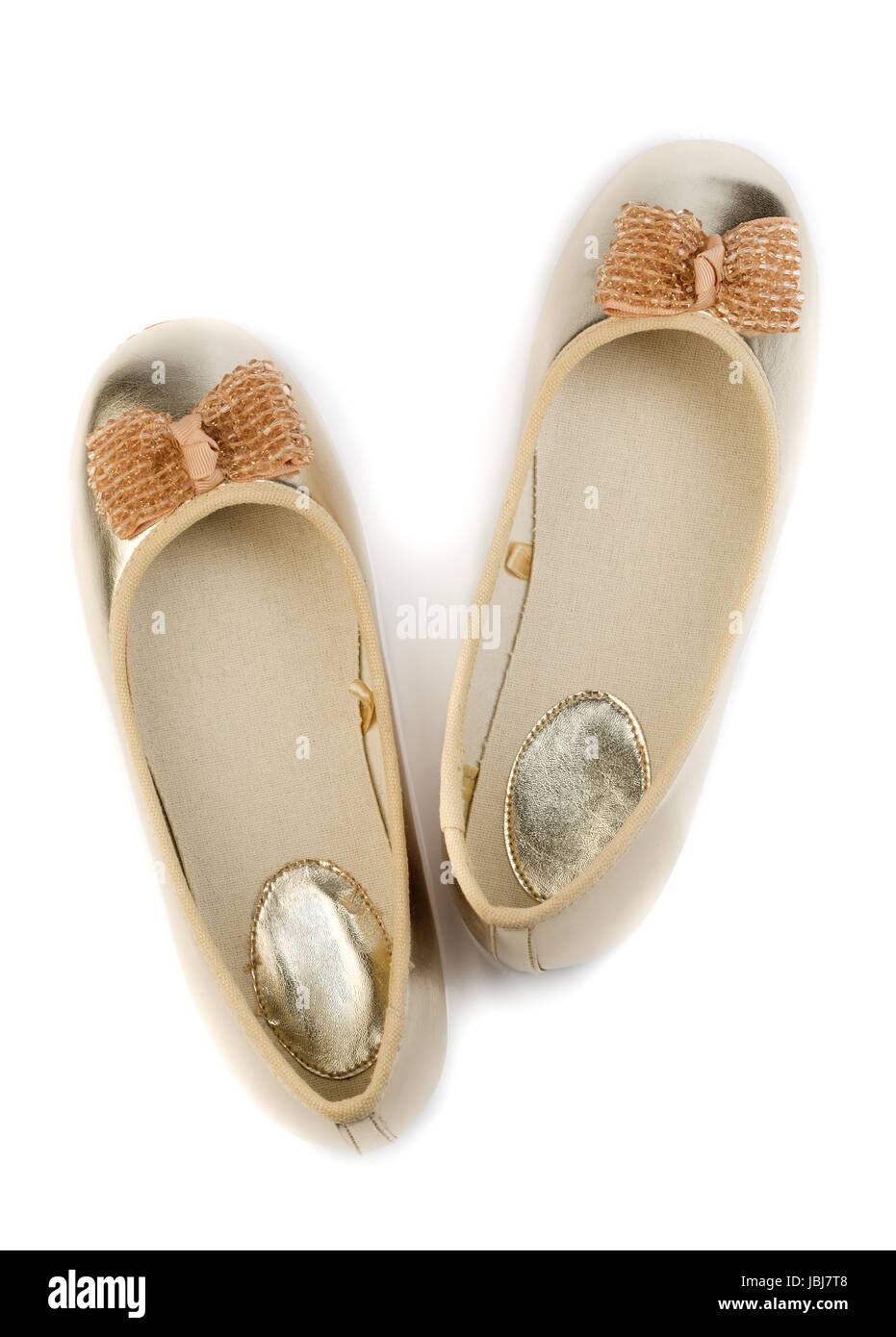 Gold ballet shoes for women. View from above. Isolate on white Stock ...