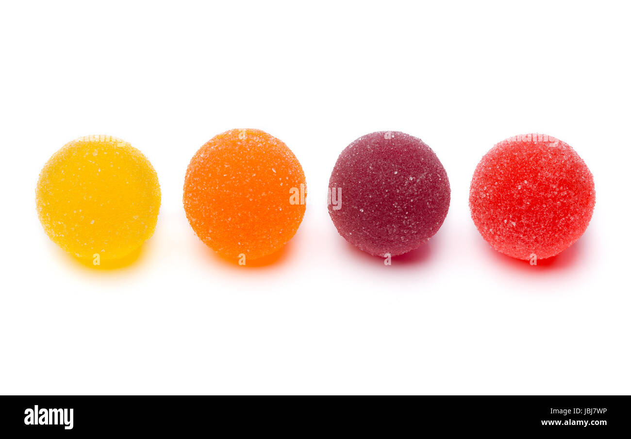 Four round jelly candy sugar. Isolate on white Stock Photo - Alamy