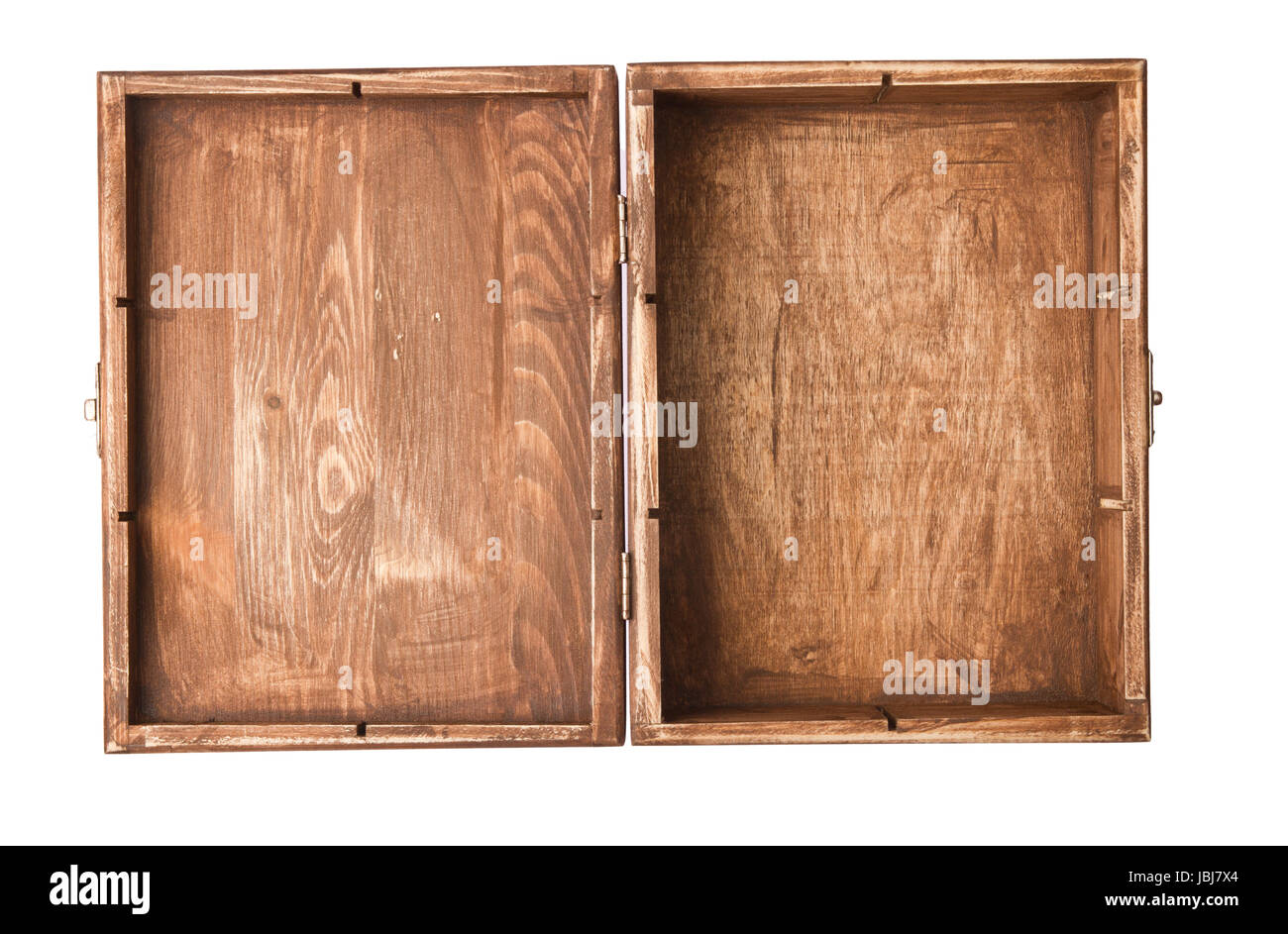 Open old wooden box isolated on white background Stock Photo - Alamy