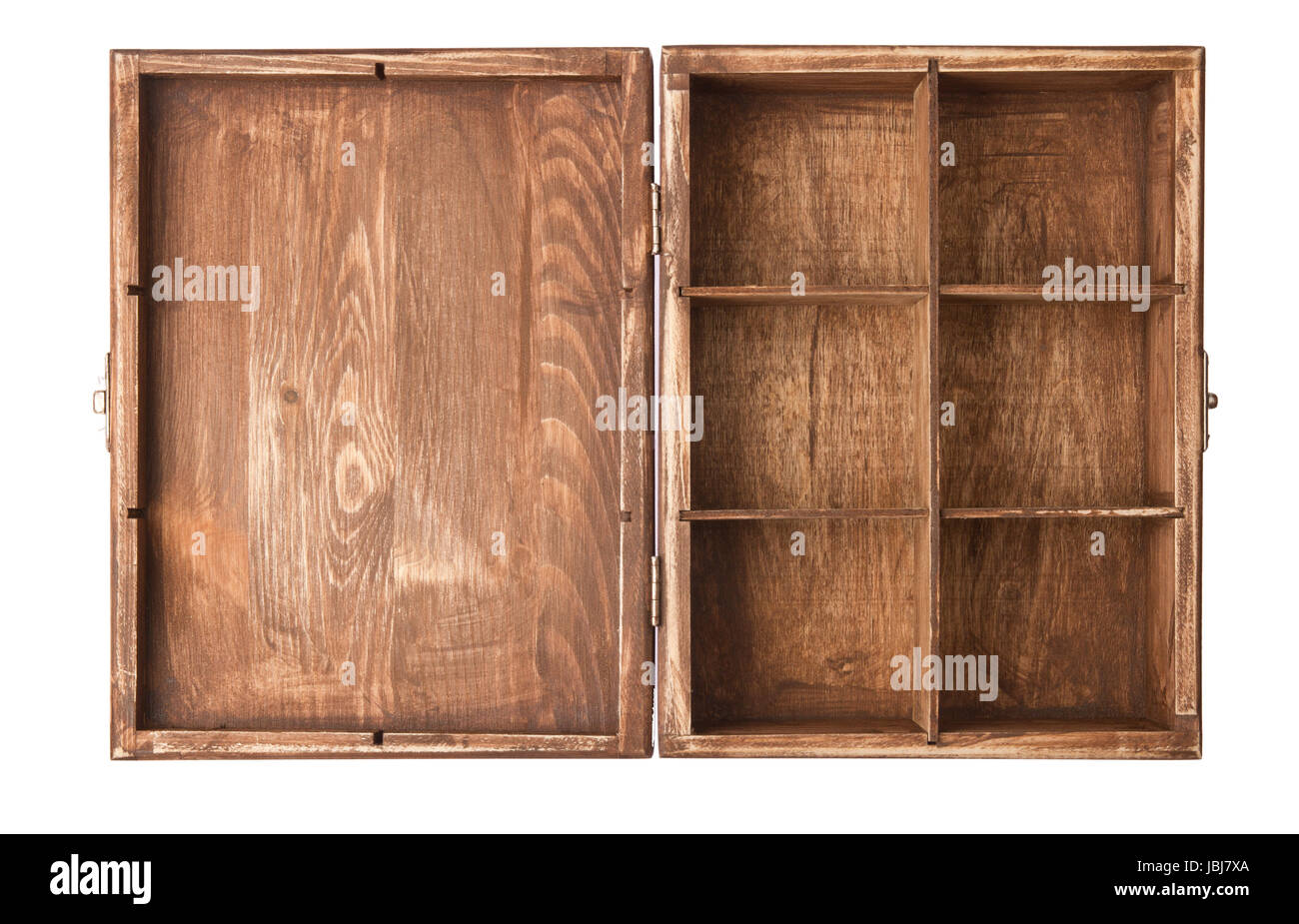 Open old wooden box isolated on white background Stock Photo - Alamy
