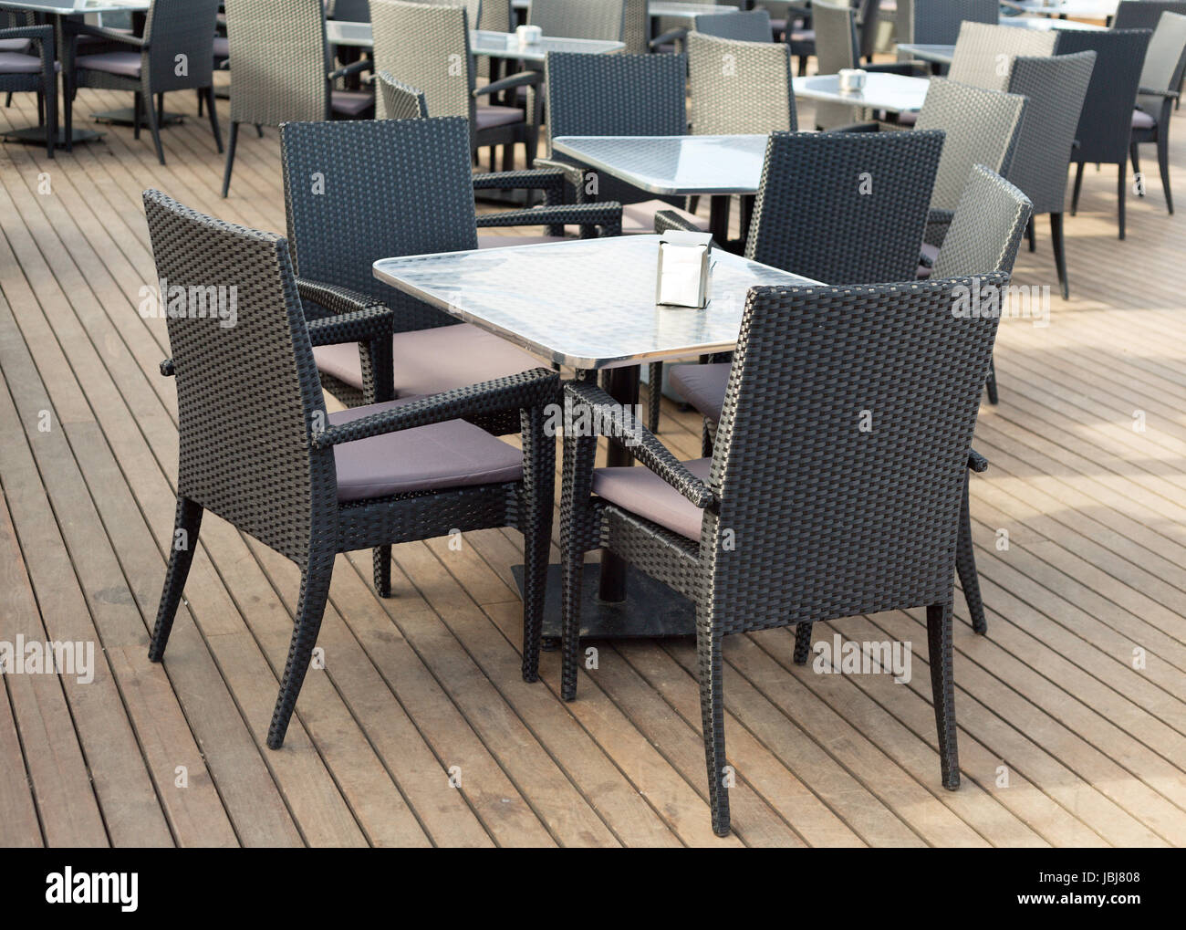 empty interior of the summer restaurant in Barcelona, Spain Stock Photo ...