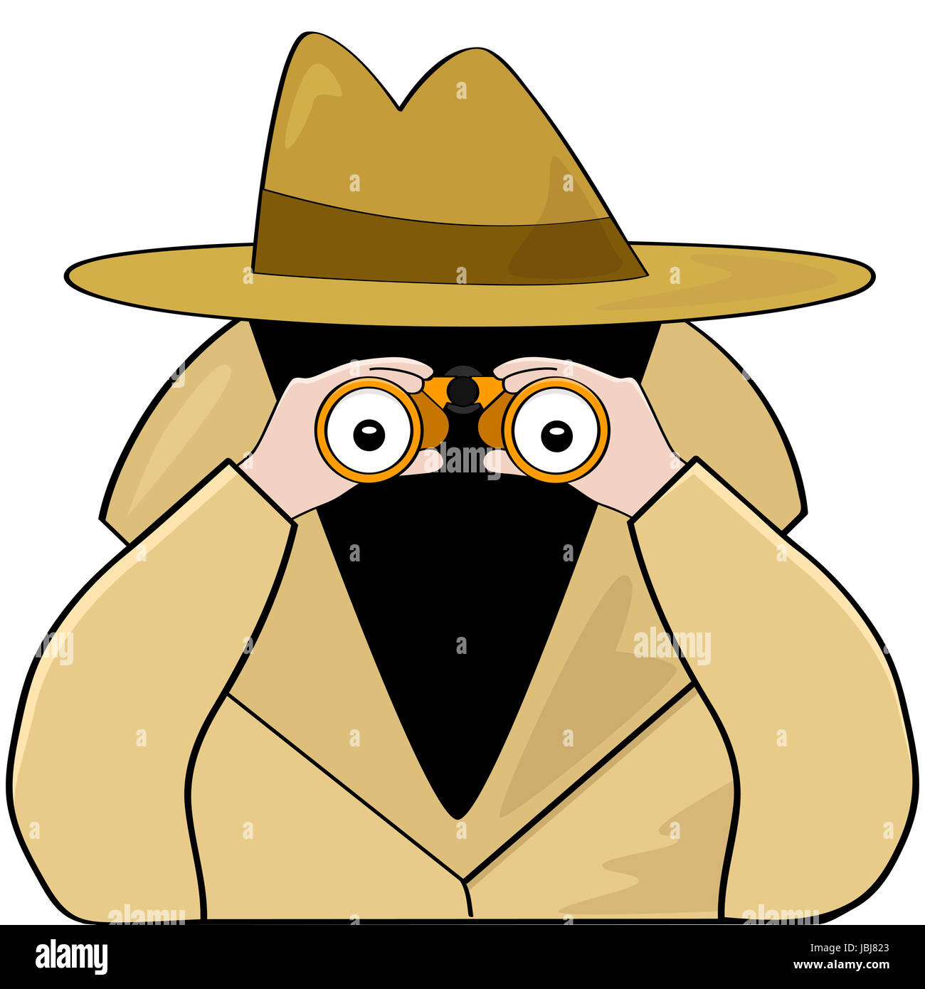 Cartoon illustration of a spy wearing a raincoat with a had and using ...