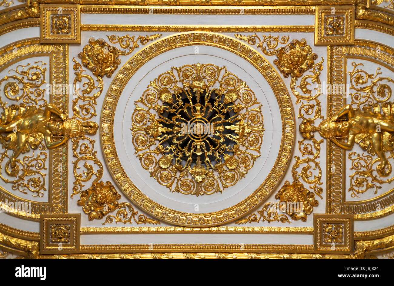 Golden ceiling in the Hermitage Museum, St. Petrburg, Russia Stock ...