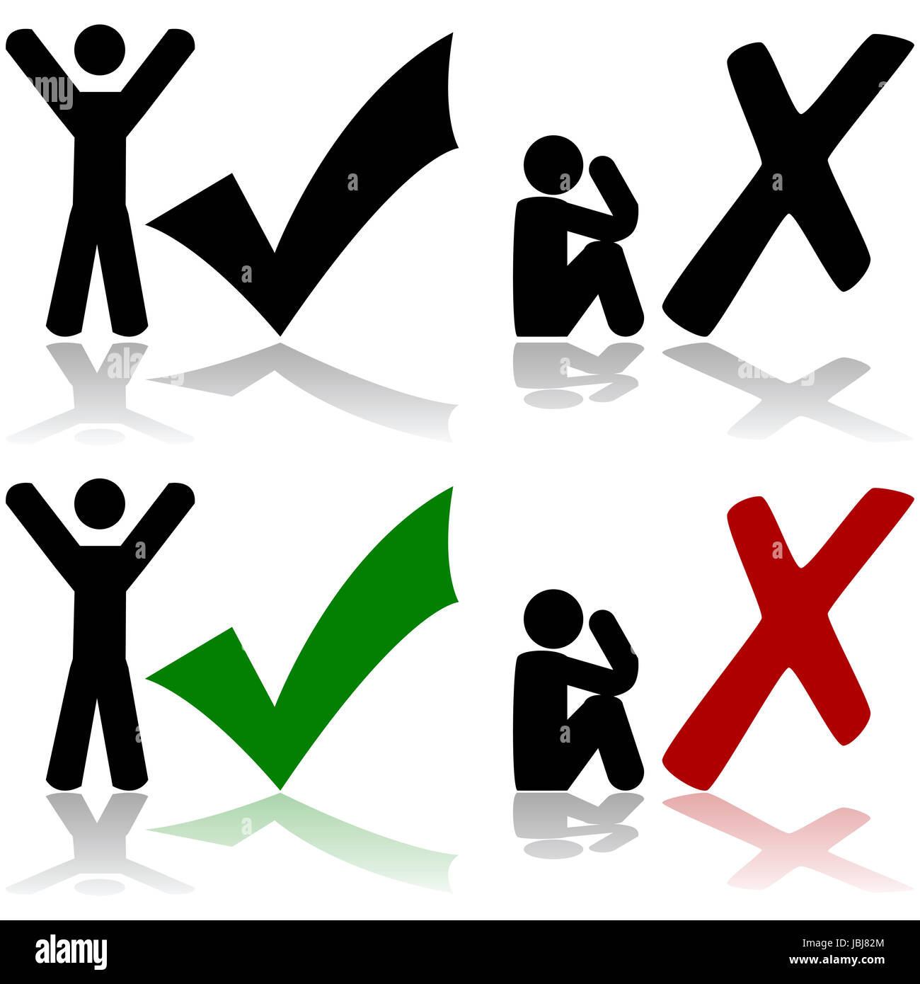 Concept illustration showing one man happy with a check mark beside him ...