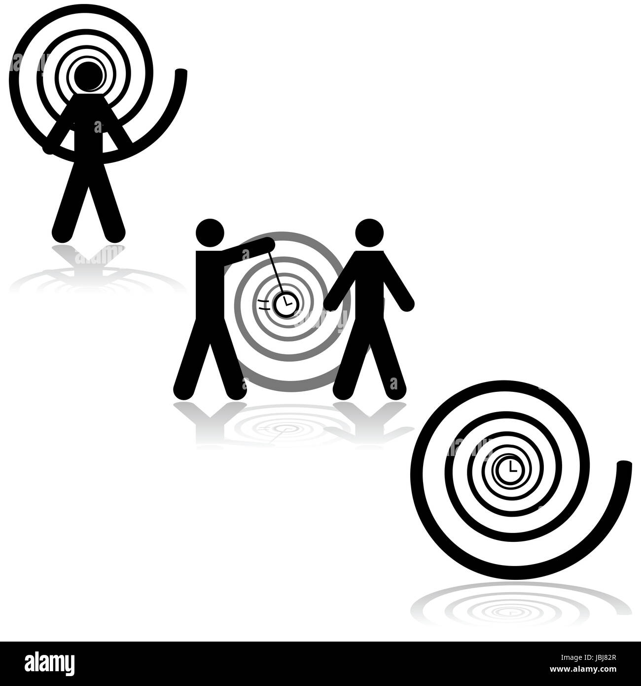 Icon set showing a man being hypnotized, another hypnotizing someone ... Icon set showing a man being hypnotized, another hypnotizing someone ...