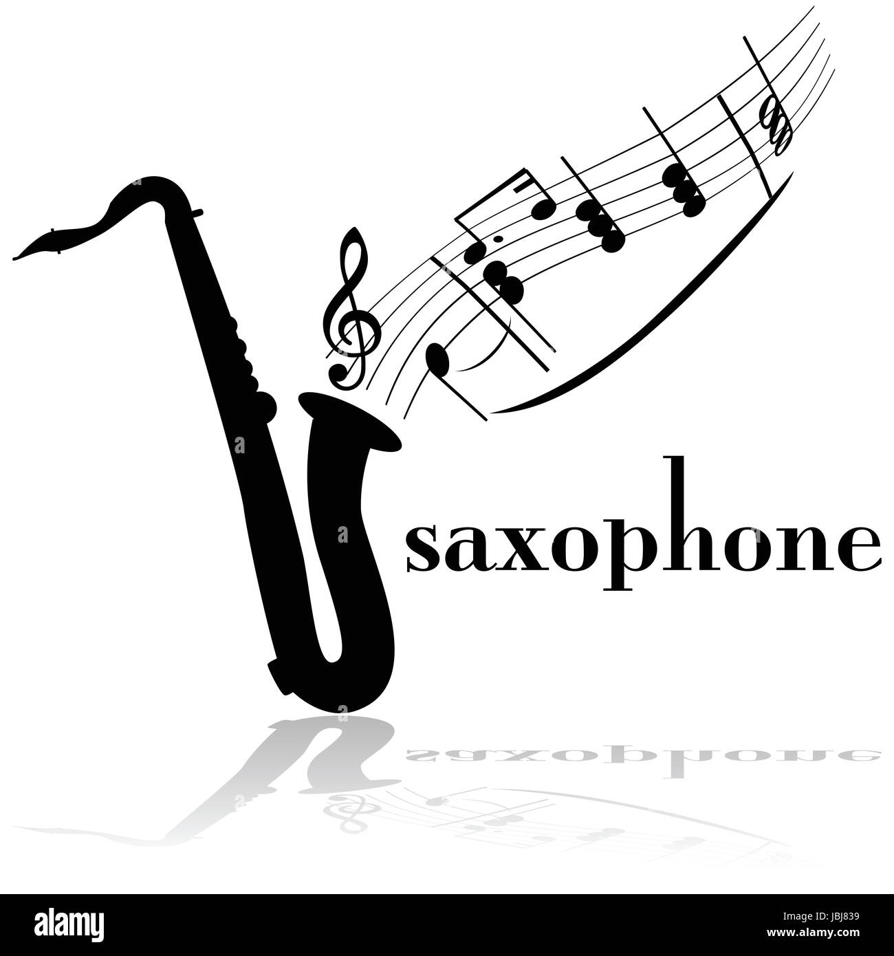 Concept illustration showing a saxophone with musical notes floating ...