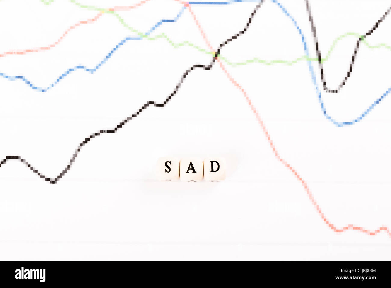 Sad written with wood cubes letters on financial business graph Stock ...