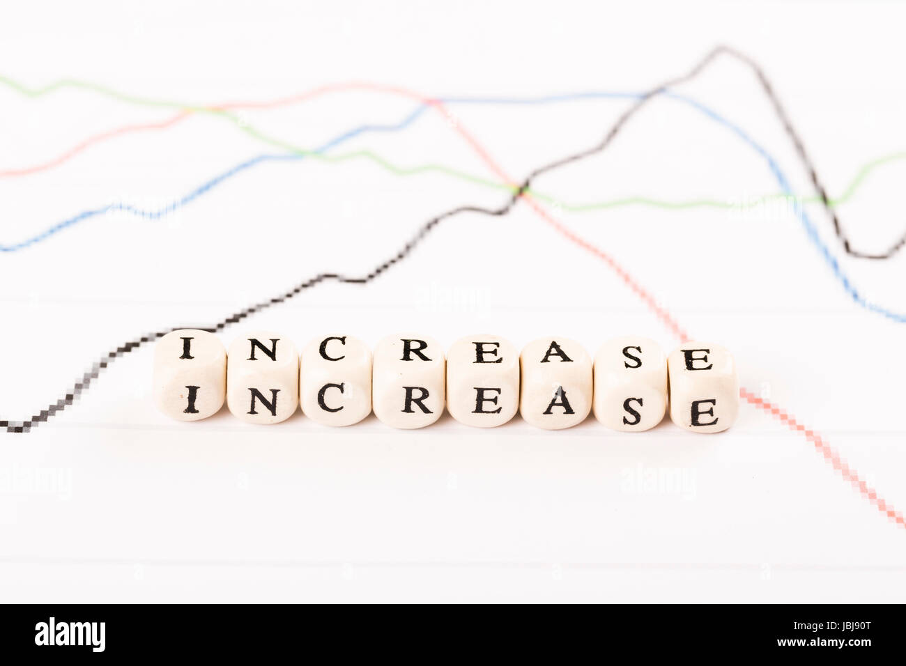 INCREASE written with wood cubes letters on financial business graph ...