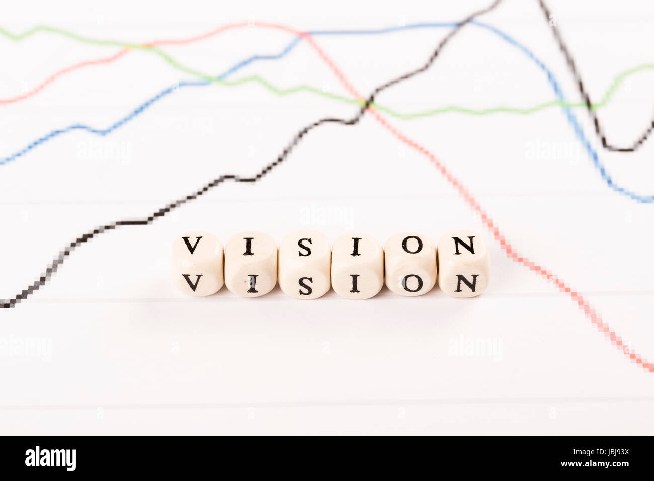 VISION written with wood cubes letters on financial business graph ...