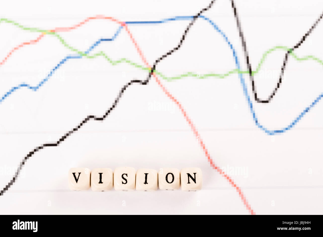 VISION written with wood cubes letters on financial business graph ...