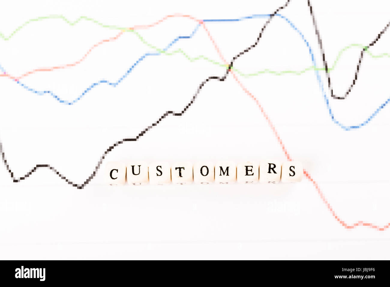 CUSTOMER written with wood cubes letters on financial business graph ...