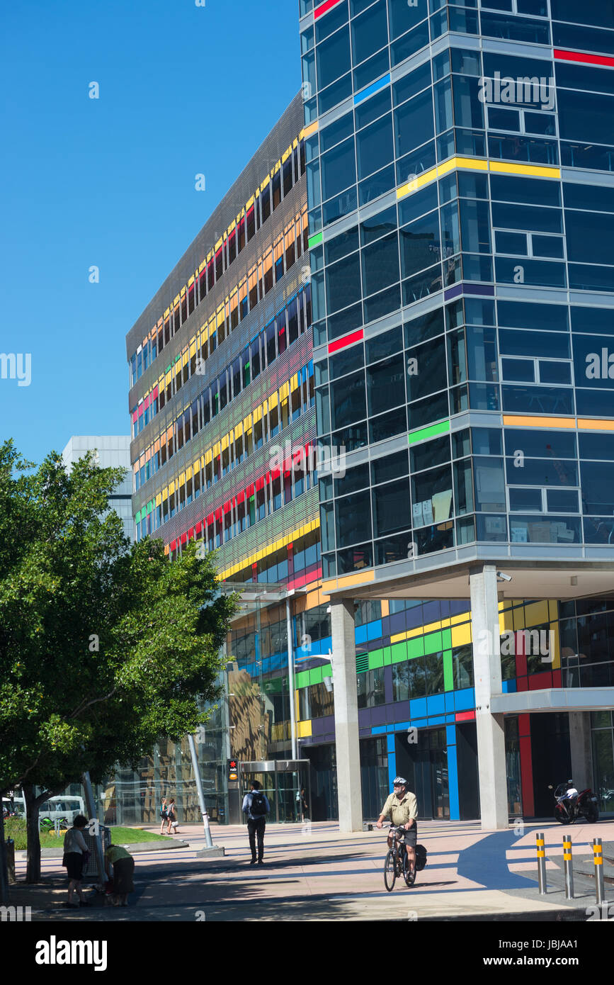 Colourful modern building in docklands precinct of Melbourne, Victoria ...