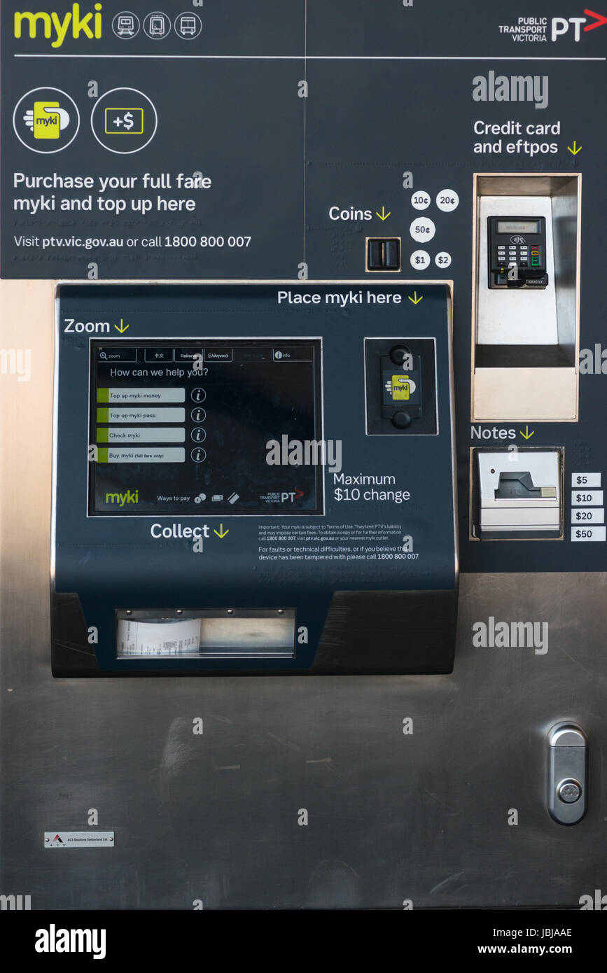 Myki card machine at tram stop in Southern Cross station Melbourne ...