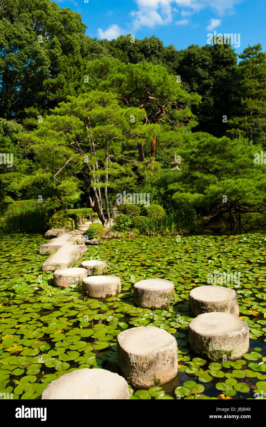 Zen stone path in a Japanese Garden near Heian Shrine.Stones are ...