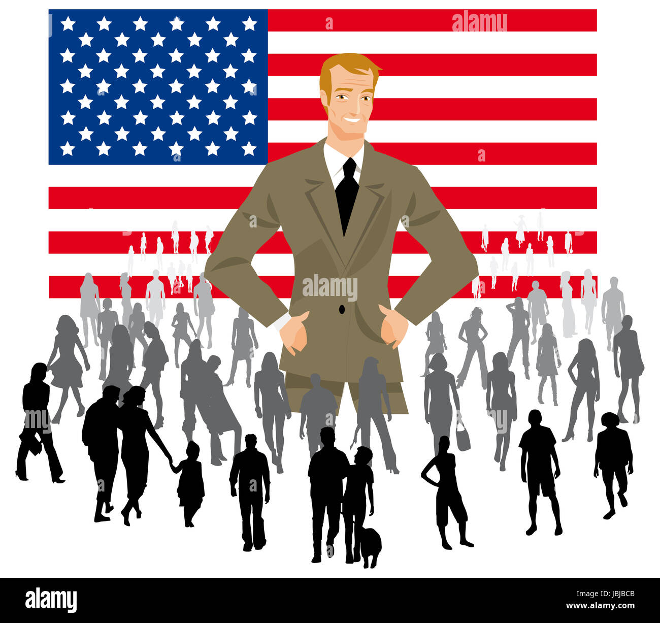 a politician on an American flag with a crowd of people for democratic ...