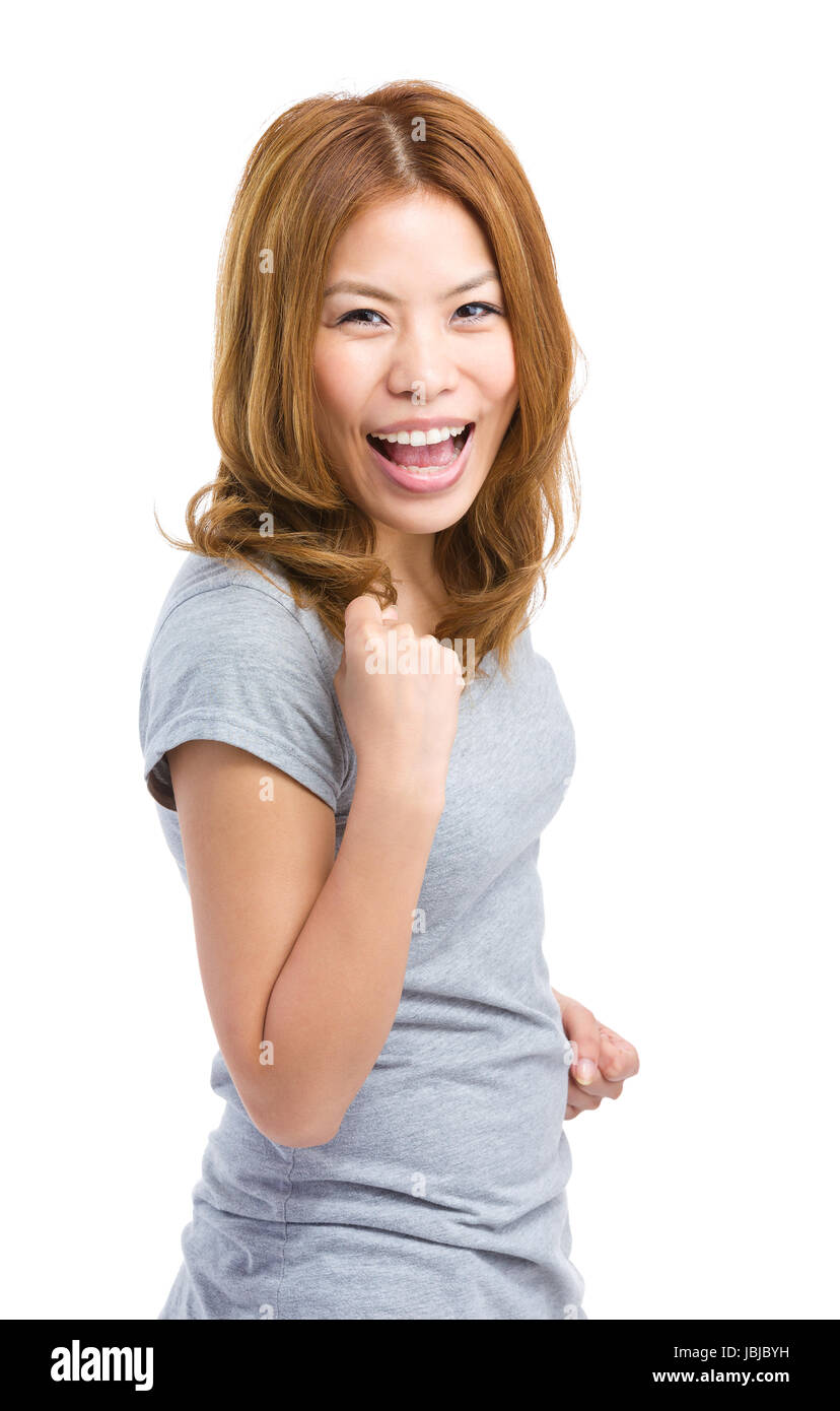 Asian woman cheer up Stock Photo - Alamy