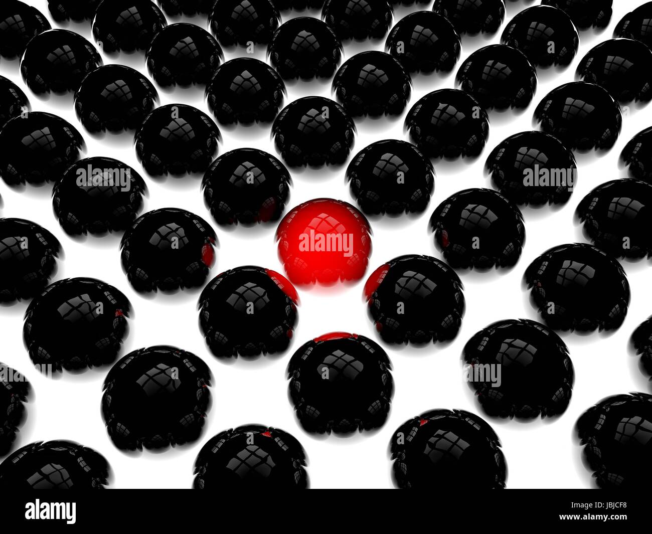 Red ball in between many black balls, 3d render Stock Photo - Alamy