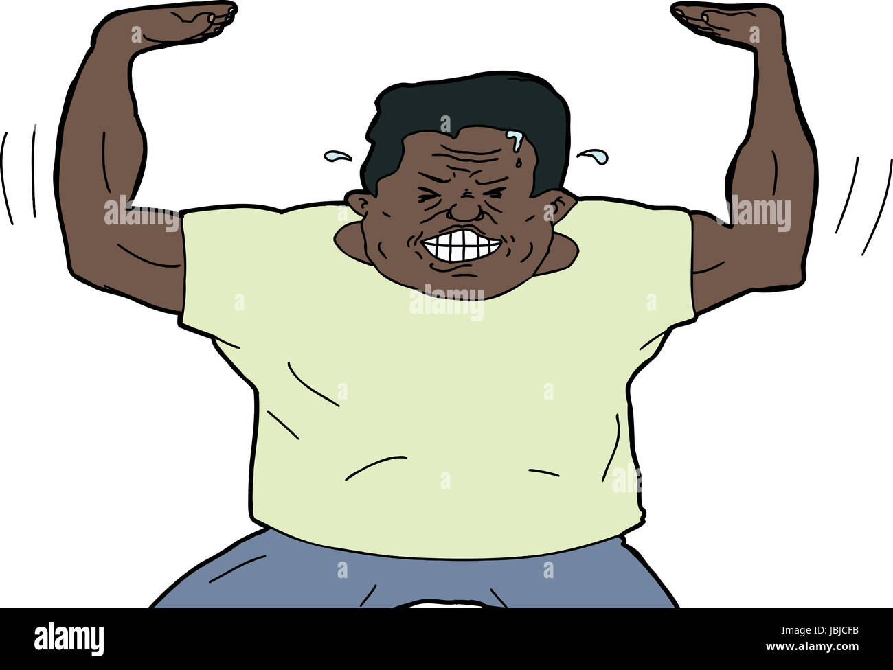 One isolated Latino man pushing something up Stock Photo - Alamy