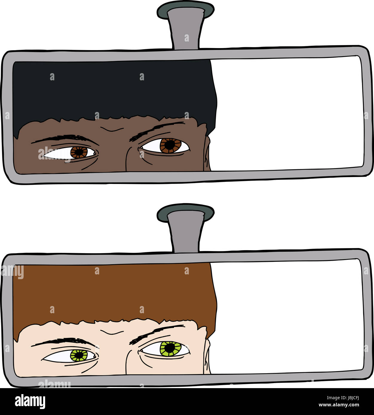 Driver looking through rear view mirror with copy space Stock Photo - Alamy