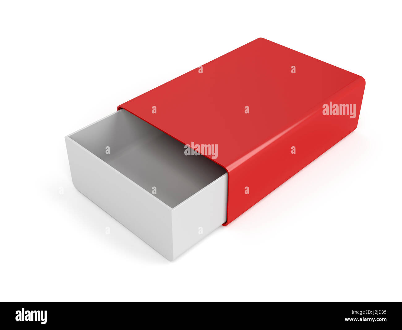 Small plastic sliding box on white background Stock Photo - Alamy