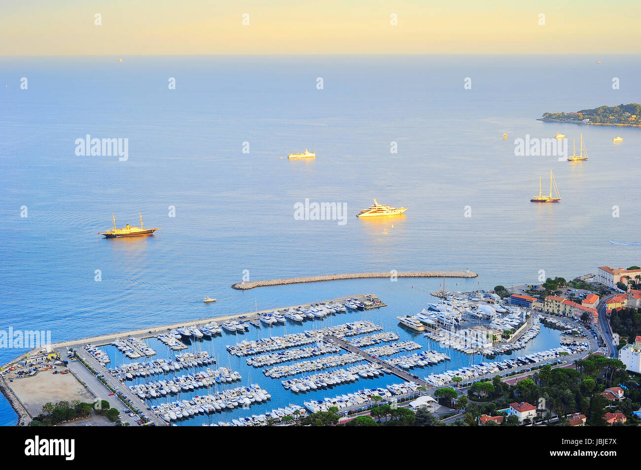 Panoramic sea bay view, yachts and boats. French Riviera, Azure Coast ...
