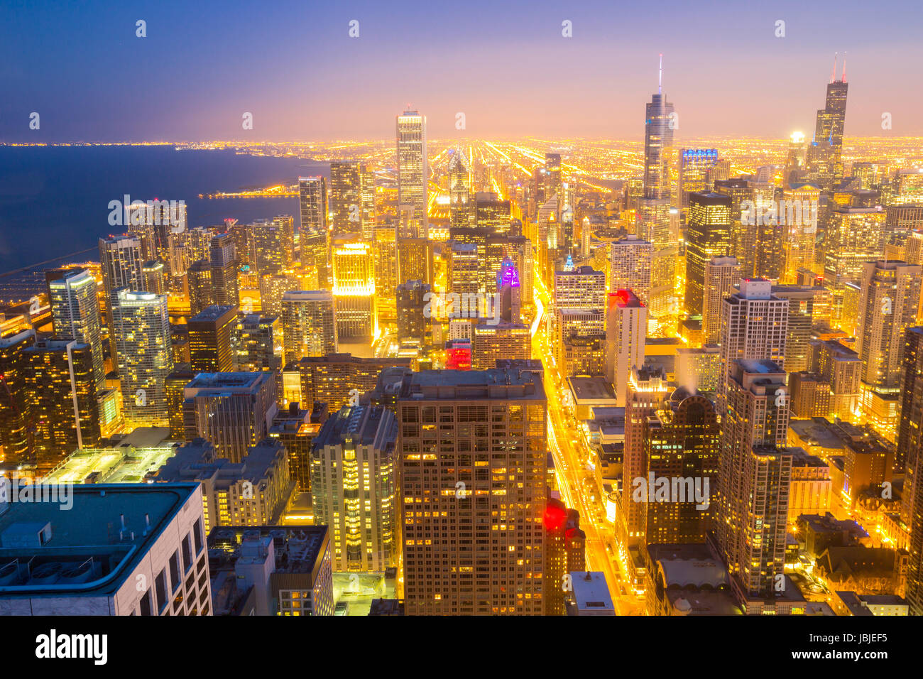 Aerial view of Chicago City downtown at dusk Stock Photo - Alamy