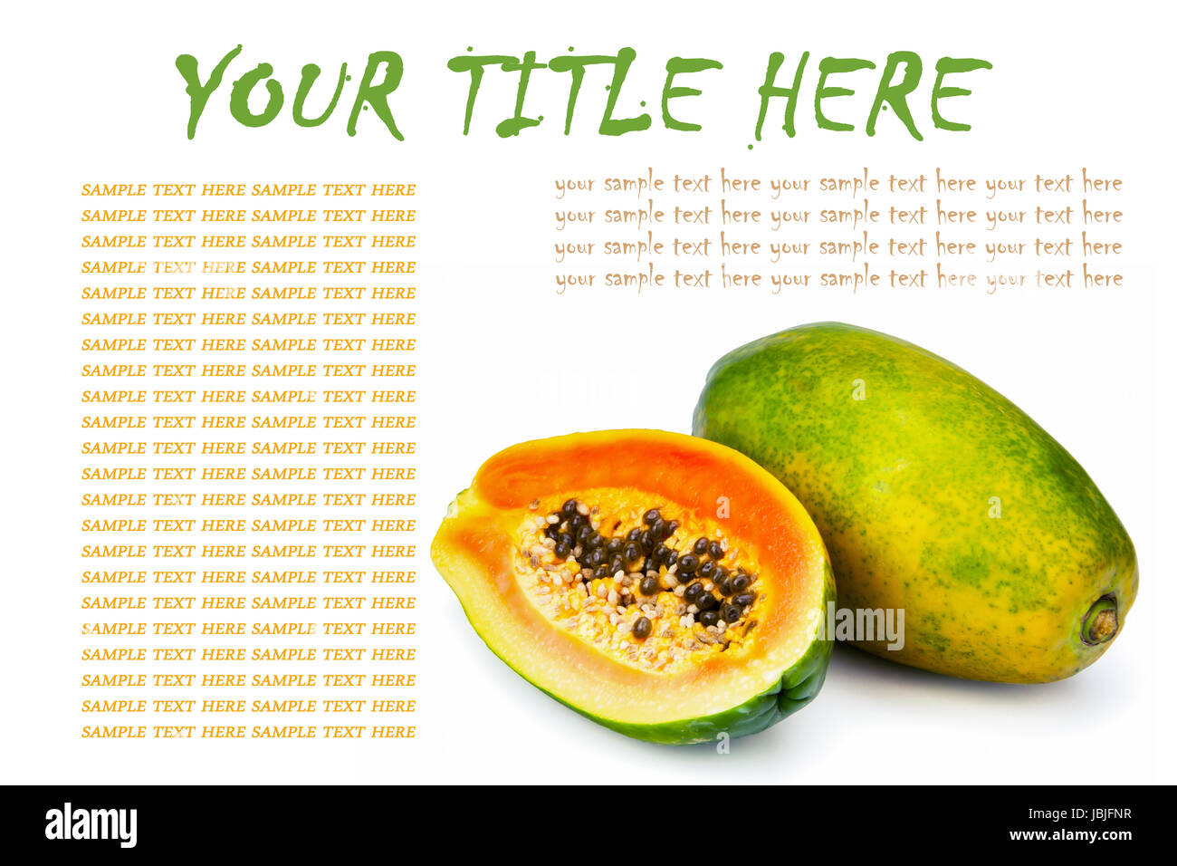 close up of fresh papaw on the white background with sample text Stock ...