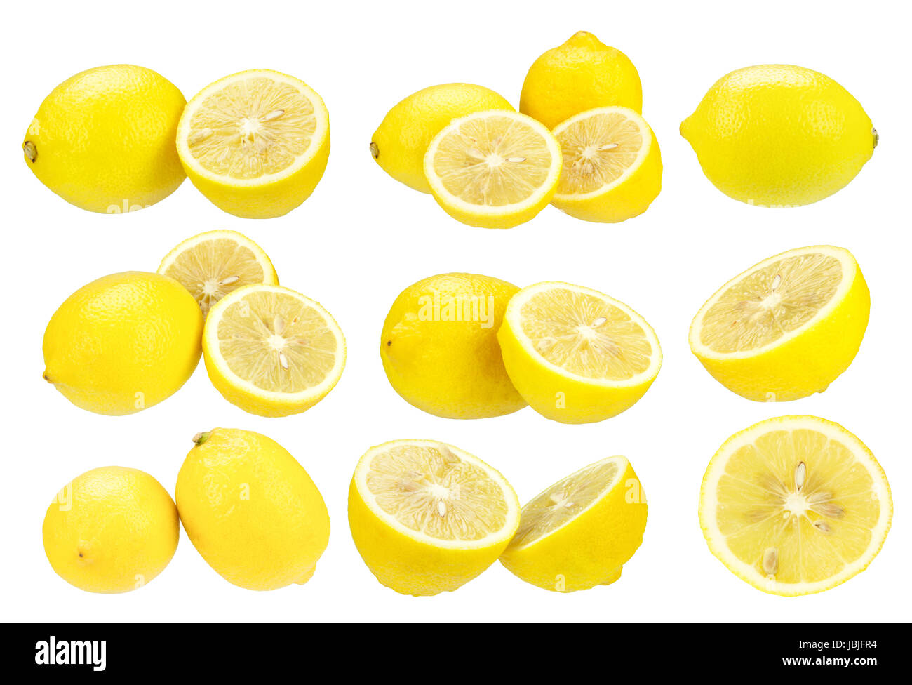 collection of fresh yellow lemon isolated on the white background Stock ...
