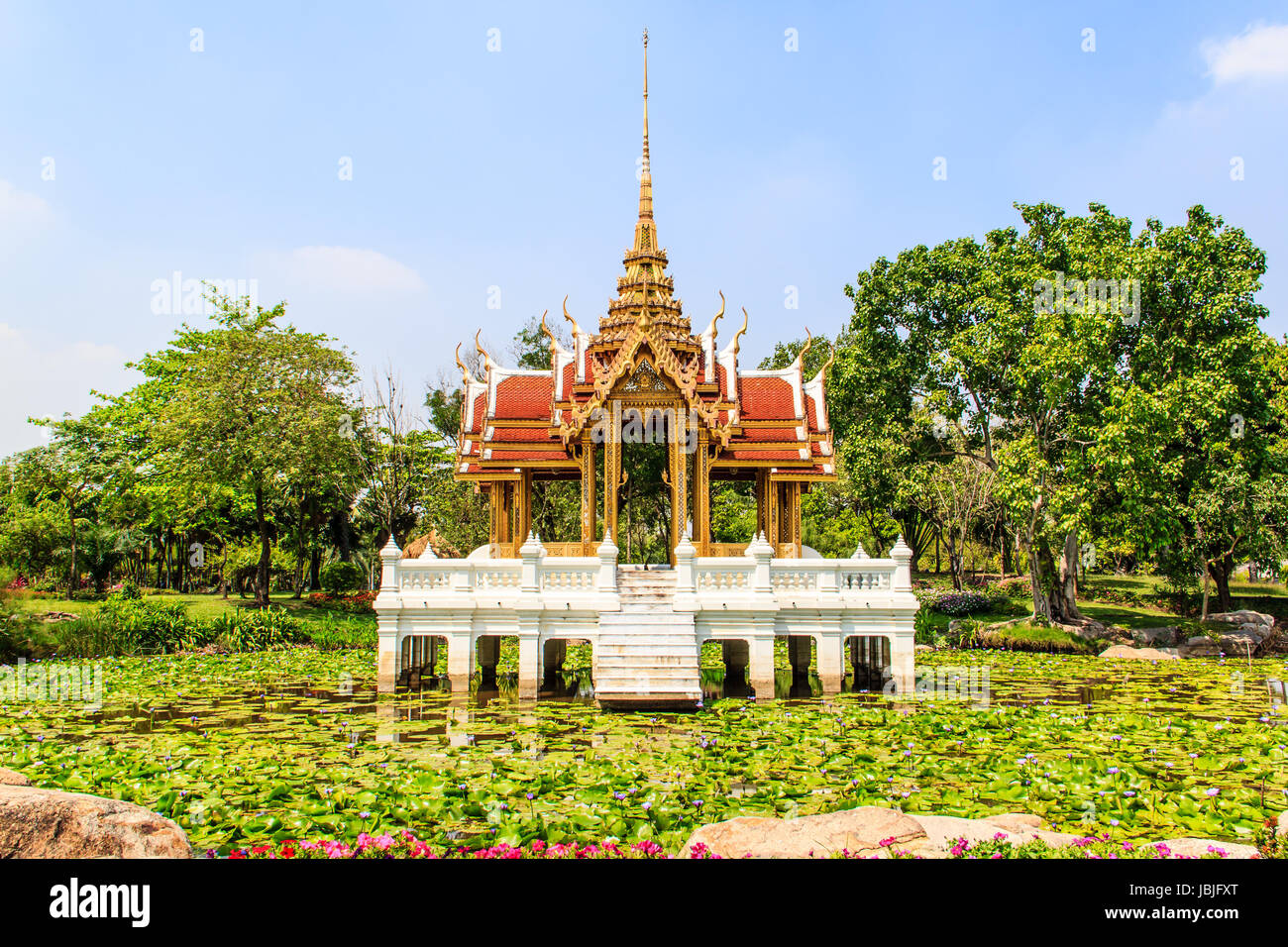 thai pavilion in lotus pond at Suanluang RAMA IX Stock Photo - Alamy
