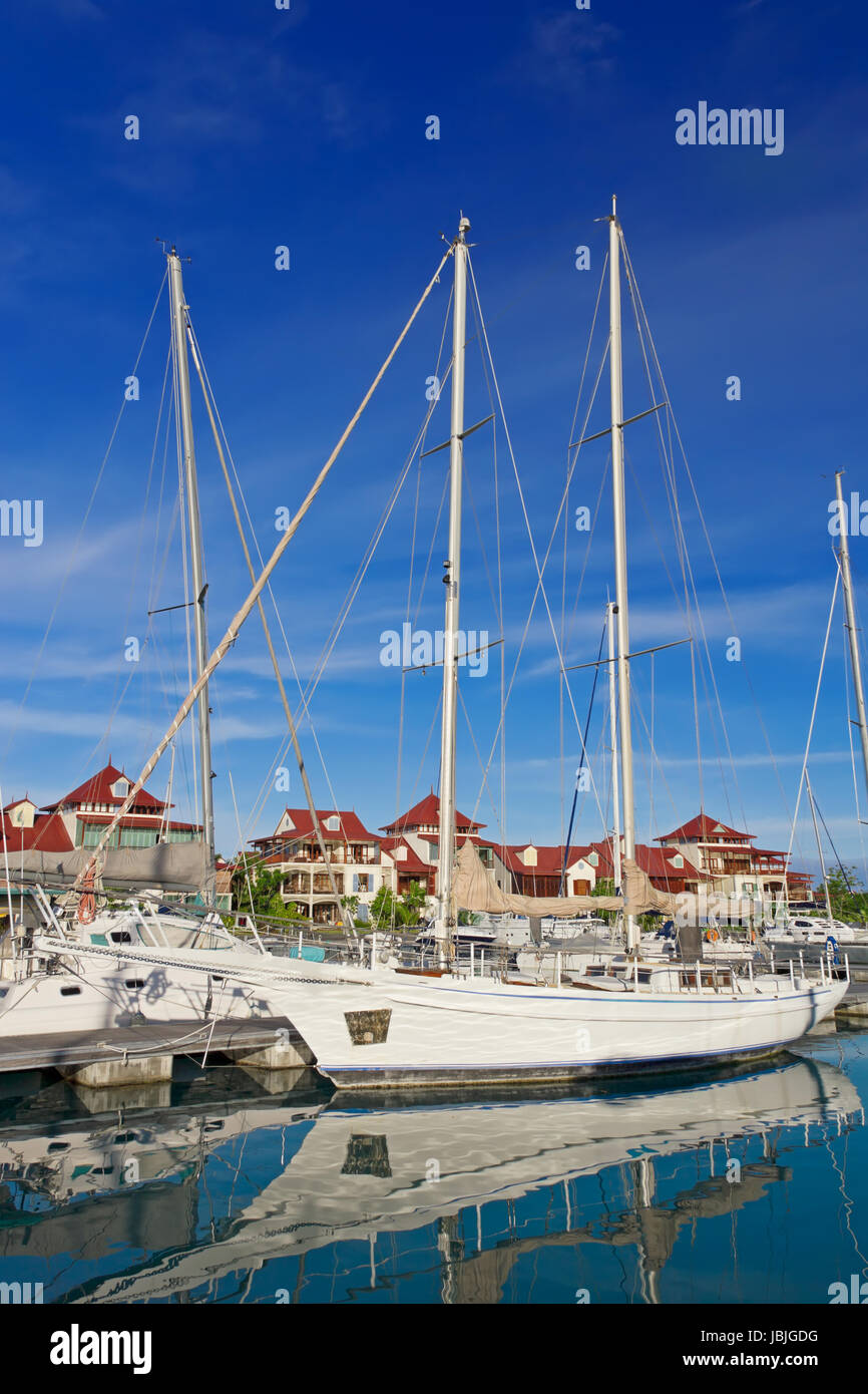 Beautiful boats at Eden Island marina, Mahe, Seychelles Stock Photo - Alamy
