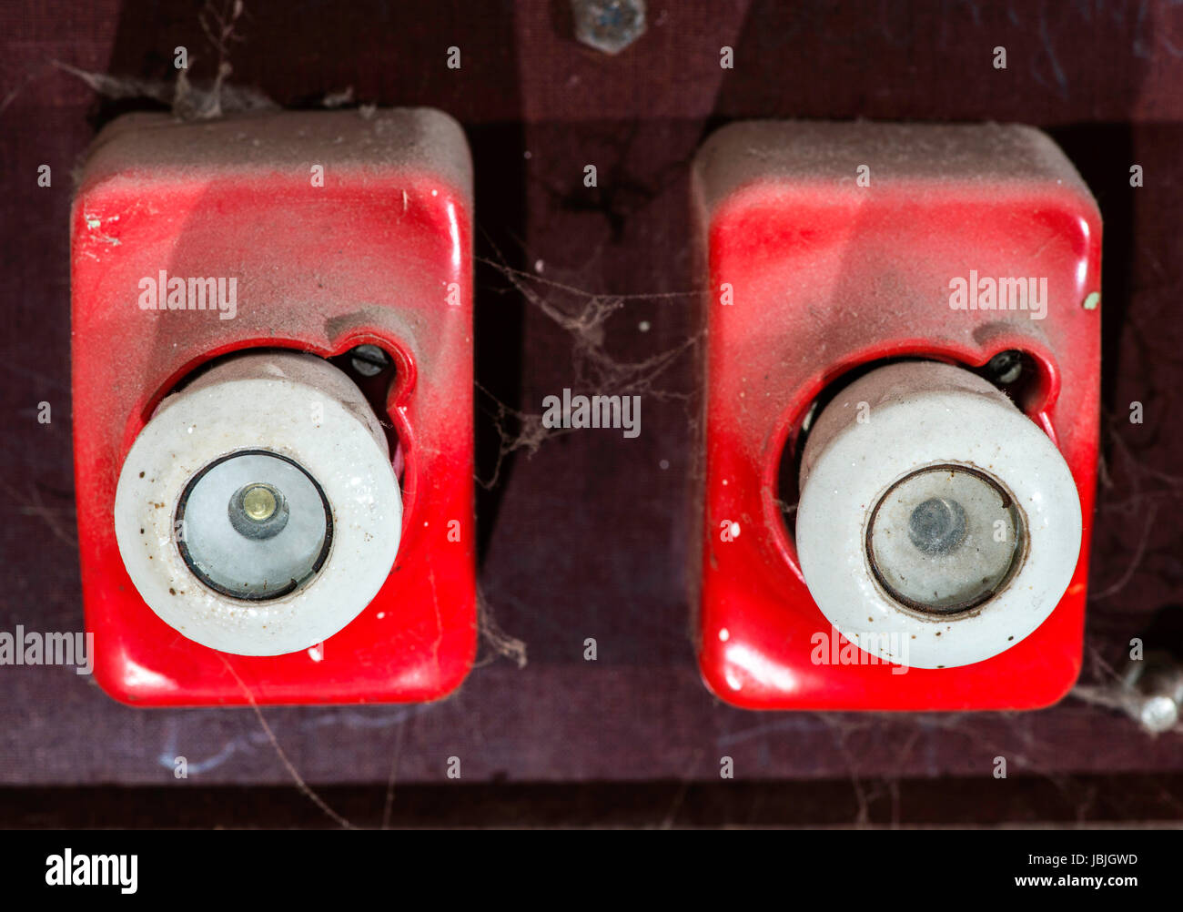 Red vintage electrical fuse. Switchboard Stock Photo - Alamy