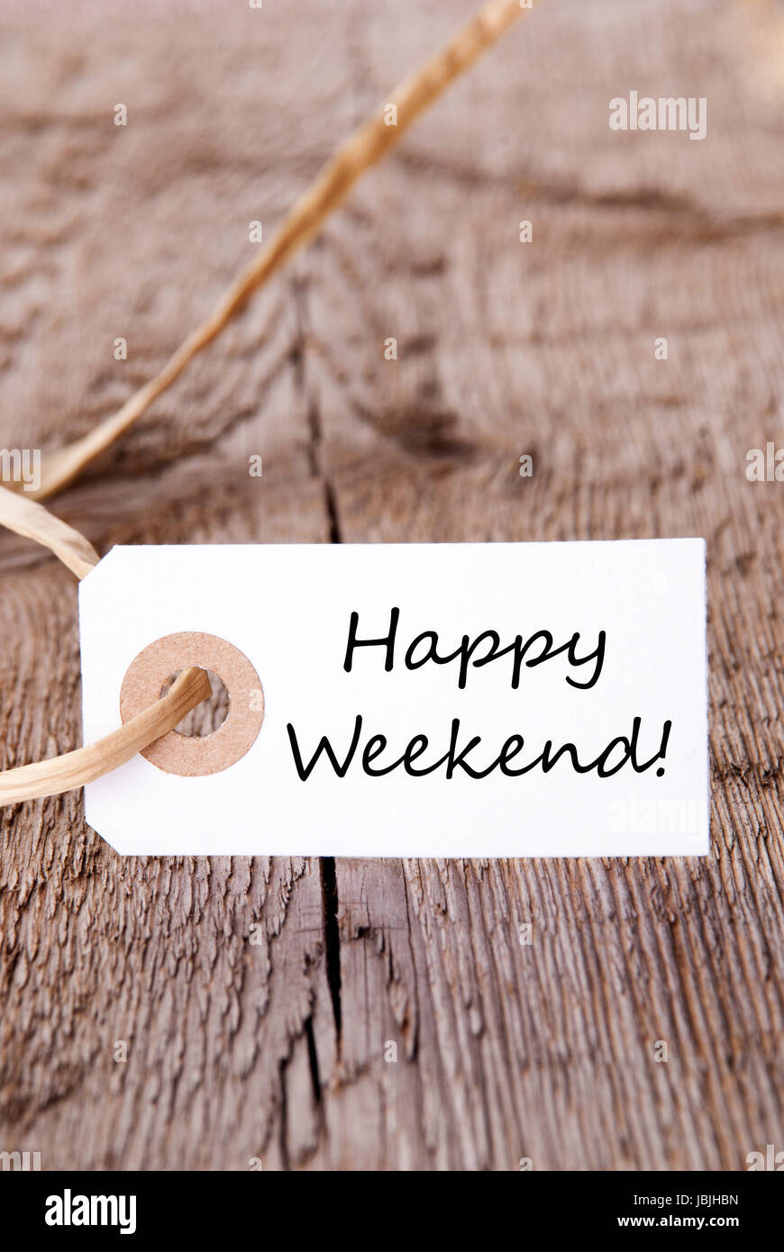A Natural Looking Label on Wood with the Words Happy Weekende Stock ...