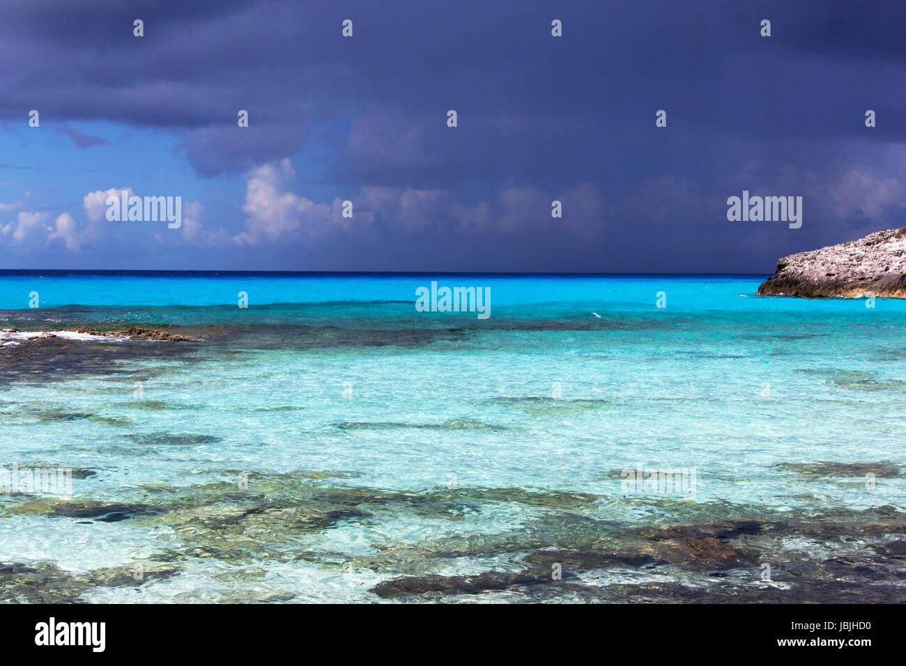 Heavy rain is coming towards Half Moon Cay island (The Bahamas Stock ...